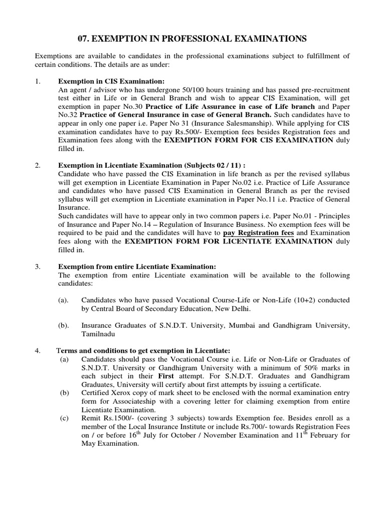 Exemption in Professional Examinations | PDF | Postgraduate Education ...