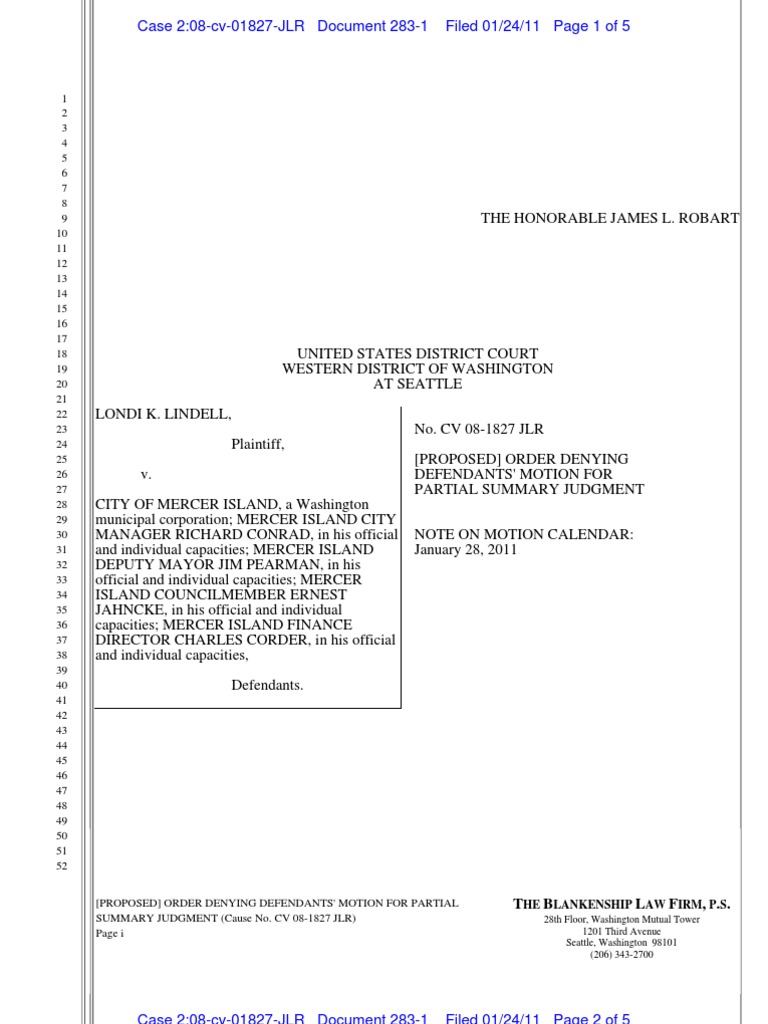 #283-1 - Proposed Order Denying Defs' Motion For Partial SJ | PDF | Summary Judgment | Judgment ...