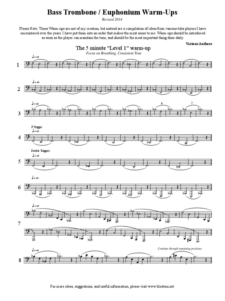 Bass Trombone Euphonium Warm-Ups Updated 2014 PDF | PDF
