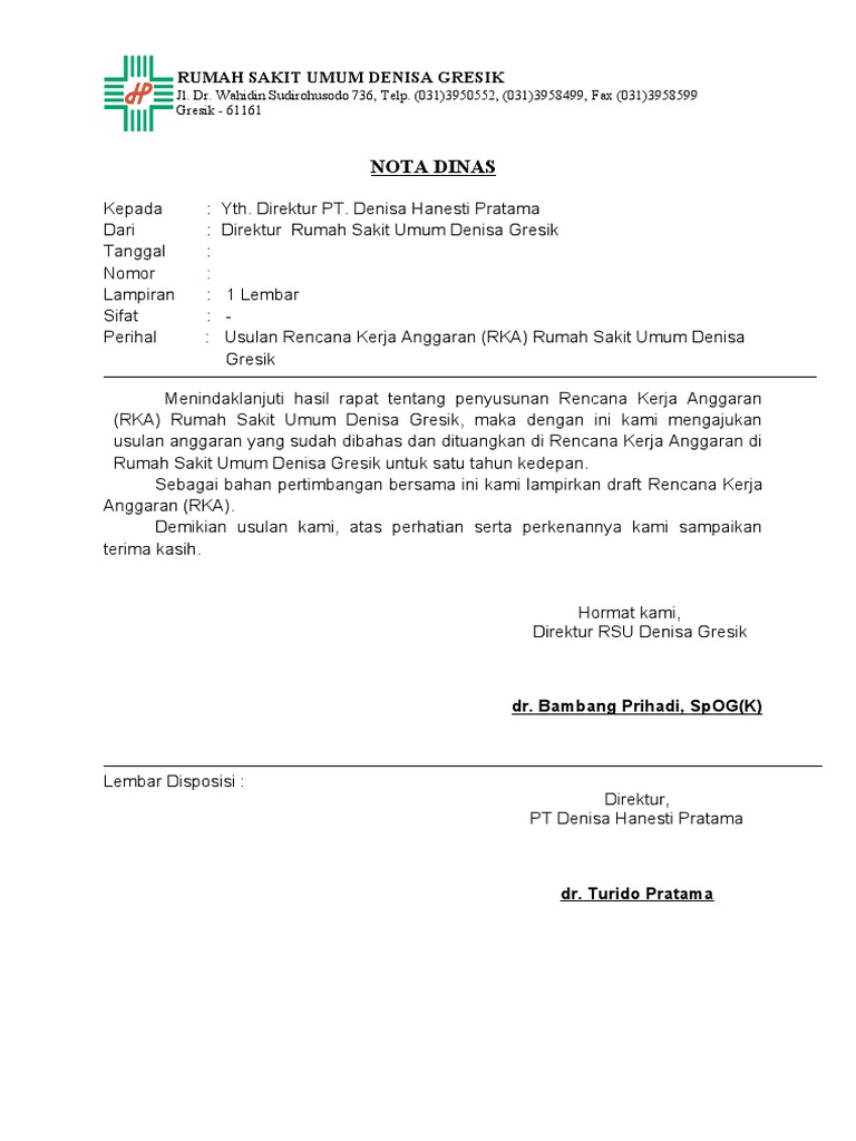 Nota Dinas Usulan Rka | PDF
