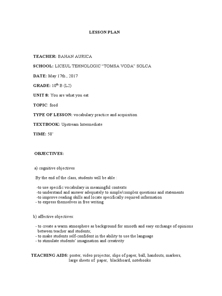 Lesson Plan Food | Download Free PDF | Restaurants | Pub