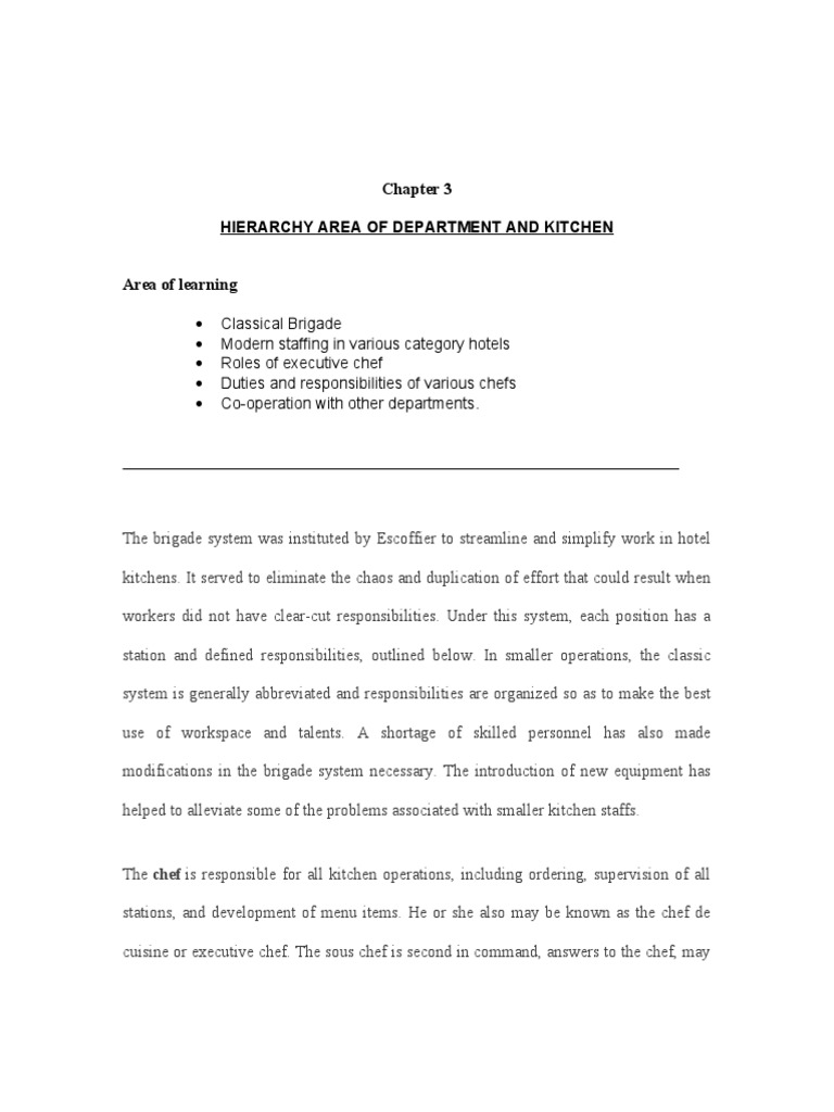 Kitchen Hierarchy and Roles Explained | PDF | Chef | Performance Appraisal