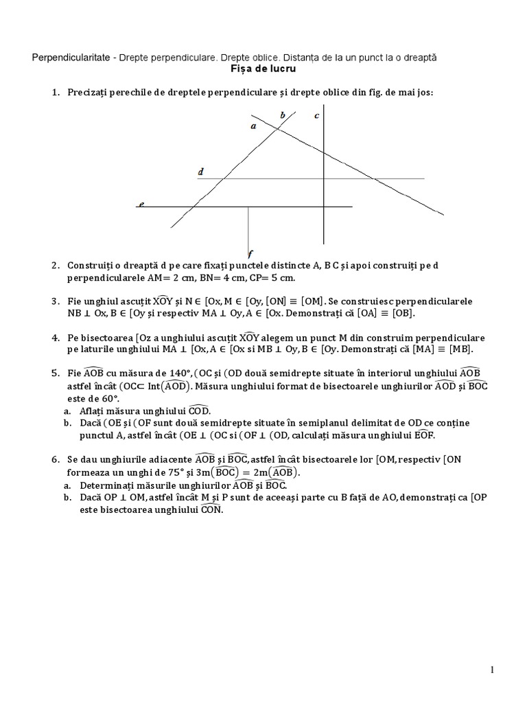 Drepte Perpendiculare - Oblice-Fisa de Lucru | PDF
