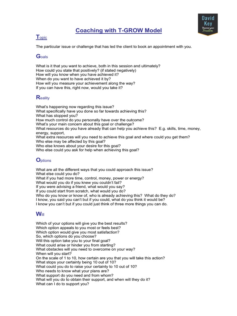 Coaching With T-GROW Model T | PDF | Self-Improvement