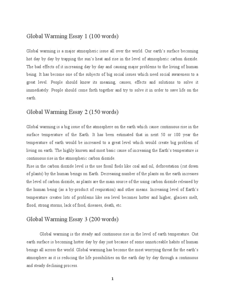 Global Warming Essay 1 | PDF | Global Warming | Atmosphere Of Earth
