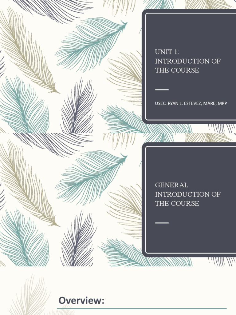 Unit 1: Introduction of The Course: Usec. Ryan L. Estevez, Mare, MPP ...