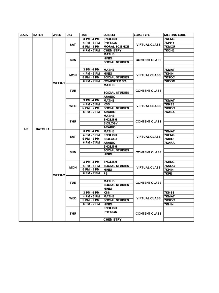 7K BATCH-1 (New Timetable) PDF | PDF | Inquiry | Science