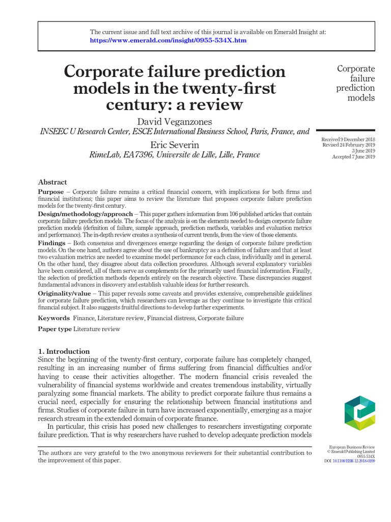 Corporate Failure Prediction Models in The Twenty-First Century: A ...