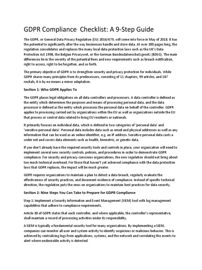 GDPR Compliance Checklist: A 9-Step Guide: Section 1: Who GDPR Applies ...