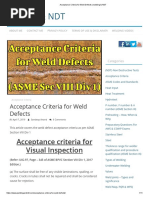 Visual Inspection Acceptance Criteria | PDF | Joining | Chemical Substances