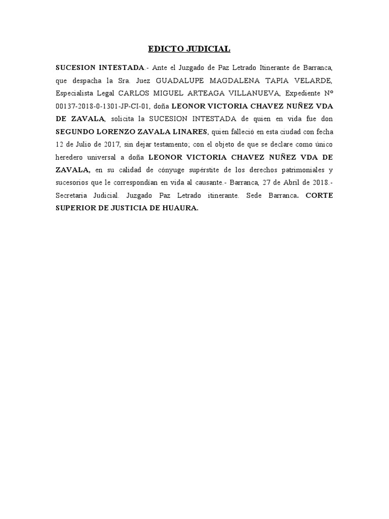 Edicto Judicial - Sucesion Intestada | PDF