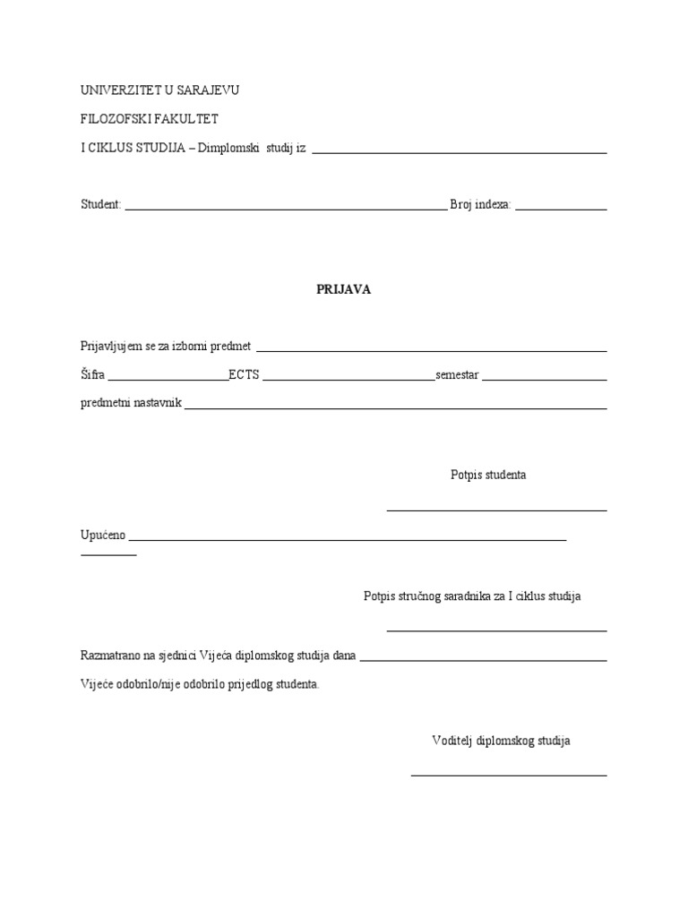 Prijava Izbornog Predmeta | PDF