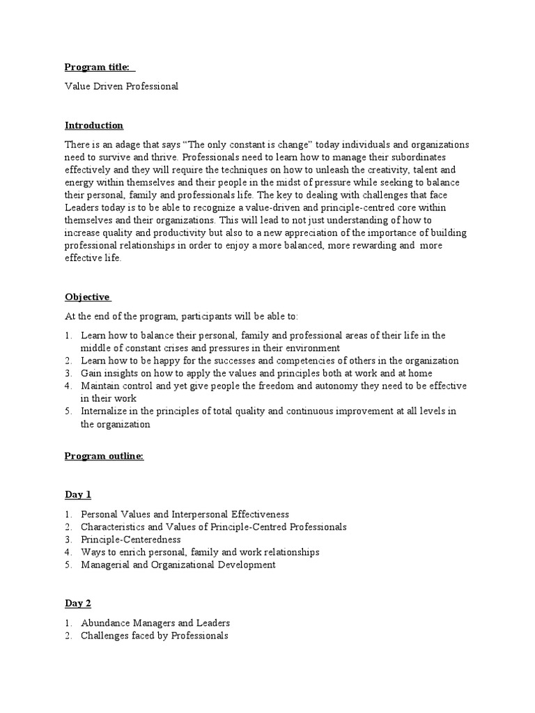 Value Driven Professional | PDF