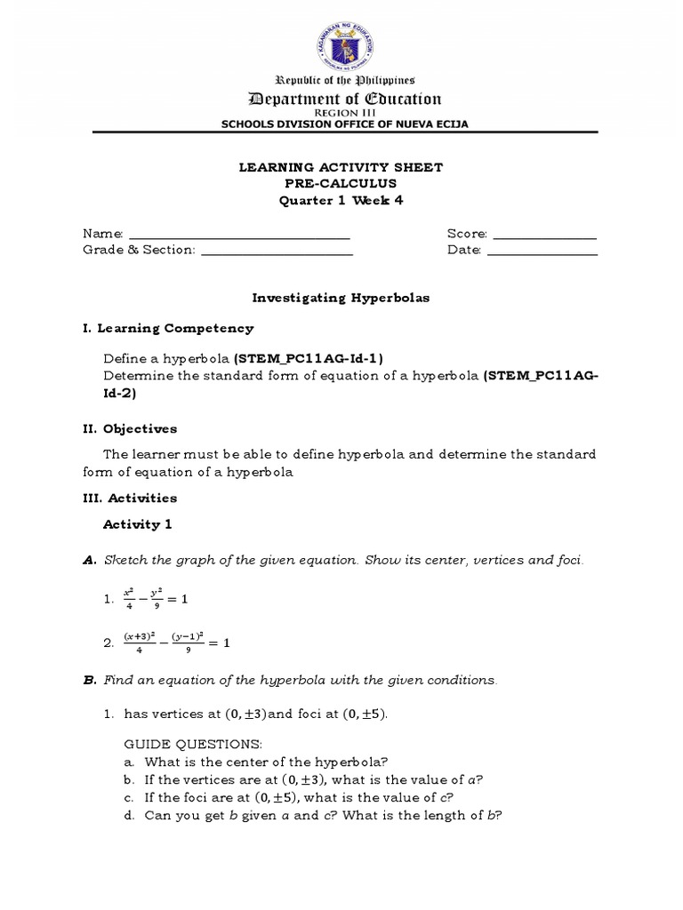 Learning Activity Sheet Pre-Calculus Quarter 1 Week 4 | PDF | Space ...