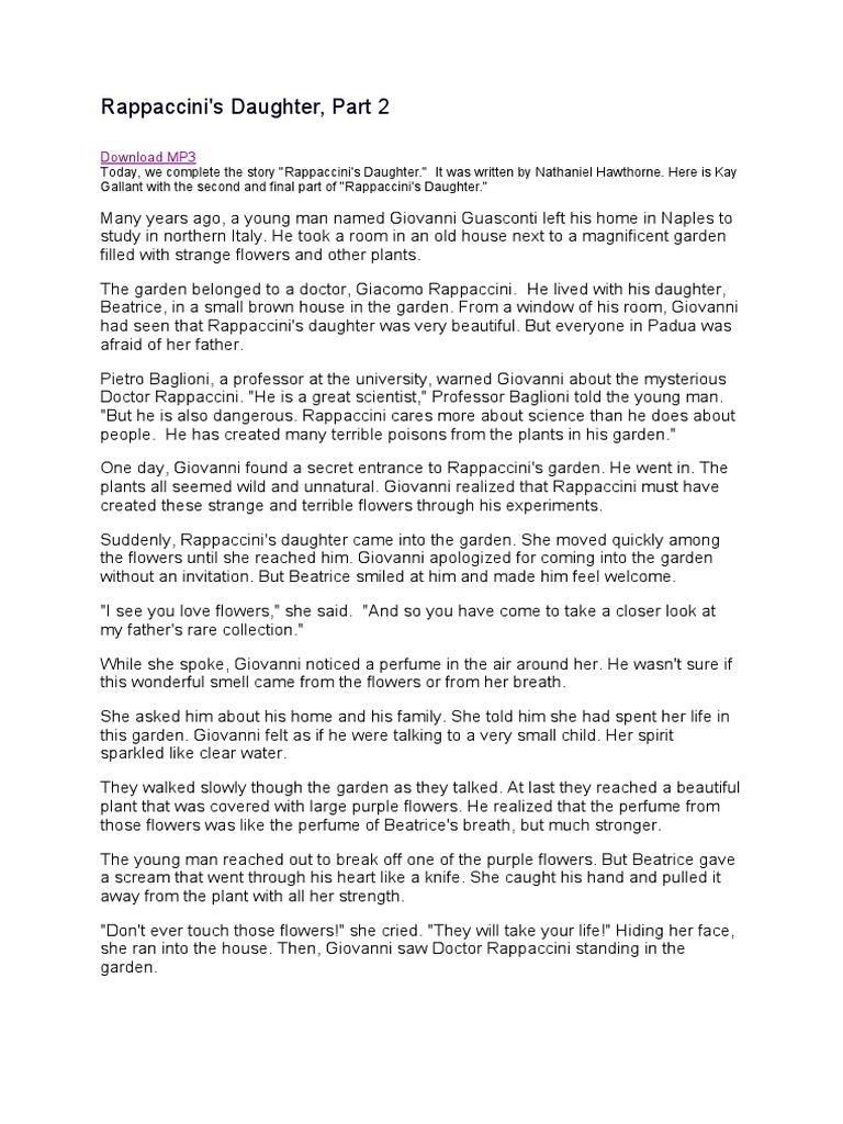 Rappaccini's Daughter, Part 2 | PDF | Mystery, Thriller & Crime Fiction