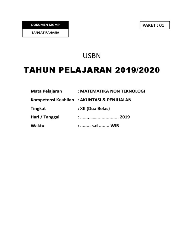 Soal Usbn MTK Ak & PM Paket 01 | PDF