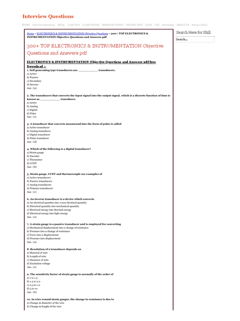 Electronics & Instrumentation MCQs PDF | PDF | Amplifier | Operational ...