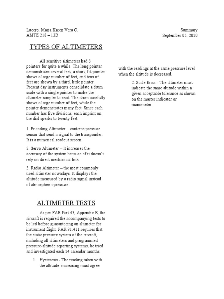Types of Altimeters | PDF