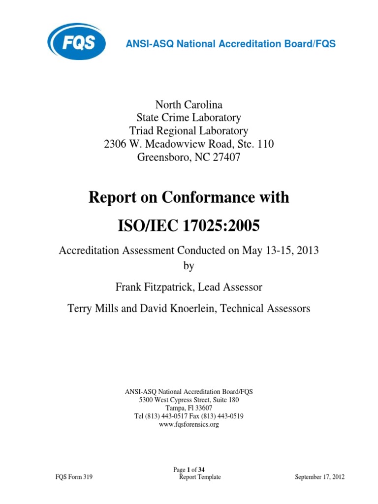Report on Conformance with ISO/IEC 17025:2005 Accreditation Assessment ...