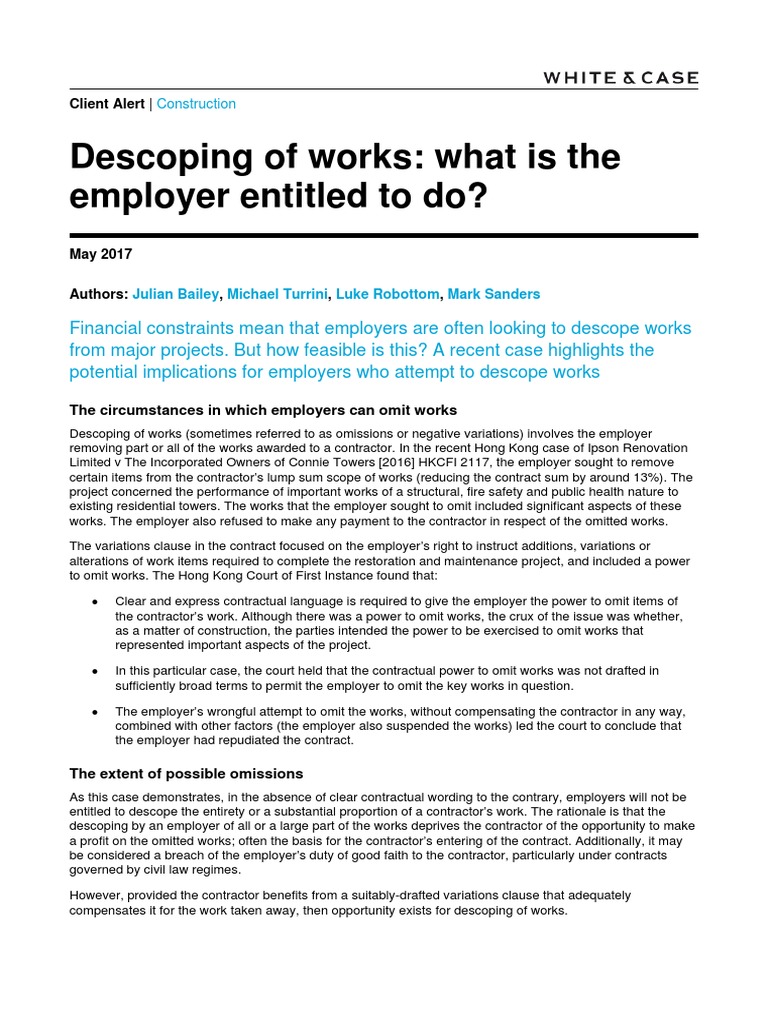 Descoping of Works: What Is The Employer Entitled To Do?: Construction ...