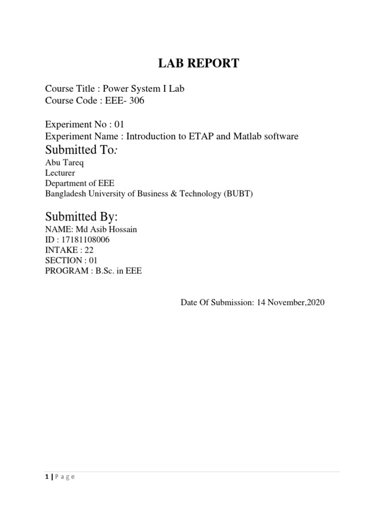 Submitted To:: Lab Report | PDF | Matlab | Matrix (Mathematics)