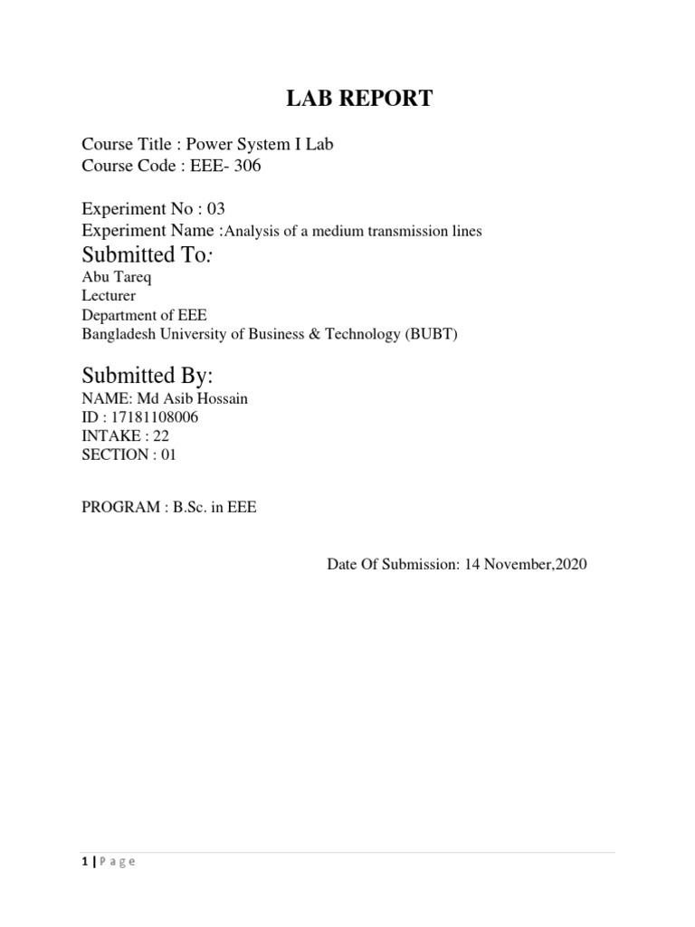 Submitted To:: Lab Report | PDF | Electric Power Transmission ...