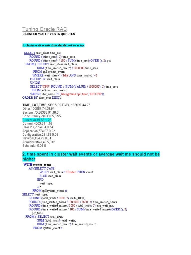 Tuning Oracle RAC: Cluster Wait Events Queries | PDF | Cache (Computing) | Scheduling (Computing)
