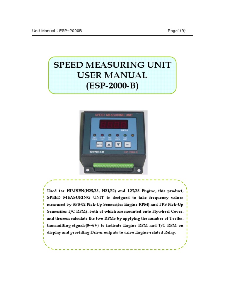 Speed Measuring Unit User Manual (ESP-2000-B) | PDF | Relay | Frequency