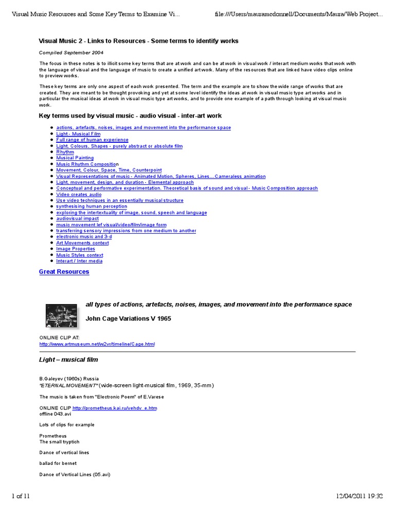Visual Music 2 - Links To Resources - Some Terms To Identify Works ...