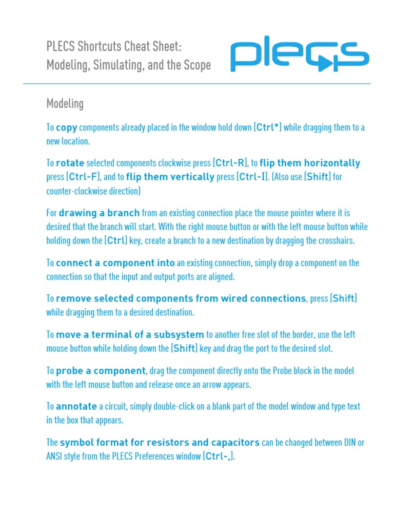 PLECS Shortcuts Cheat Sheet | PDF | Control Key | Menu (Computing)