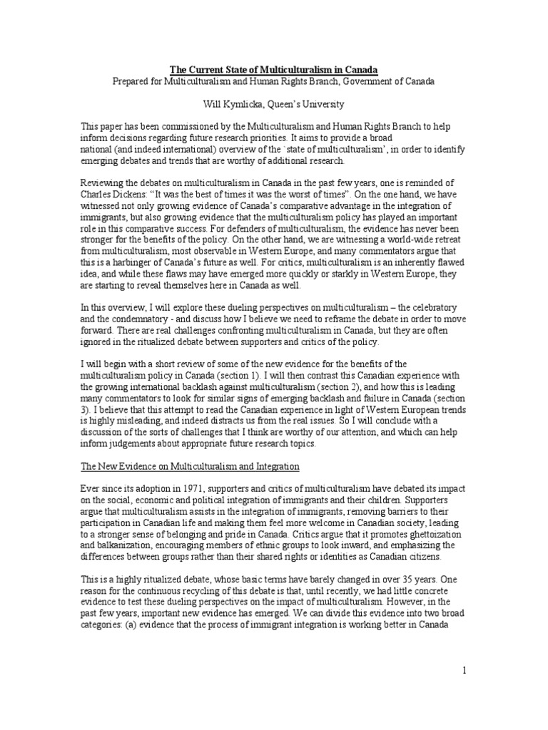 The State of Multiculturalism in Canada | PDF | Multiculturalism ...