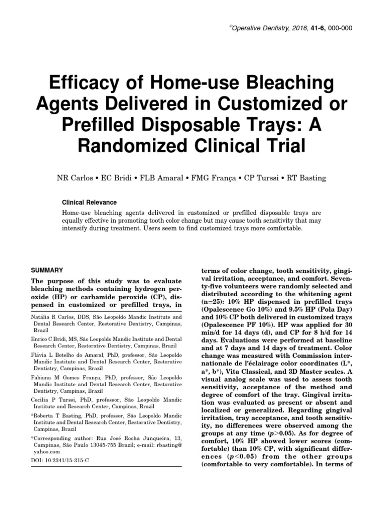 Efficacy of Home-Use Bleaching Agents Delivered in Customized or ...