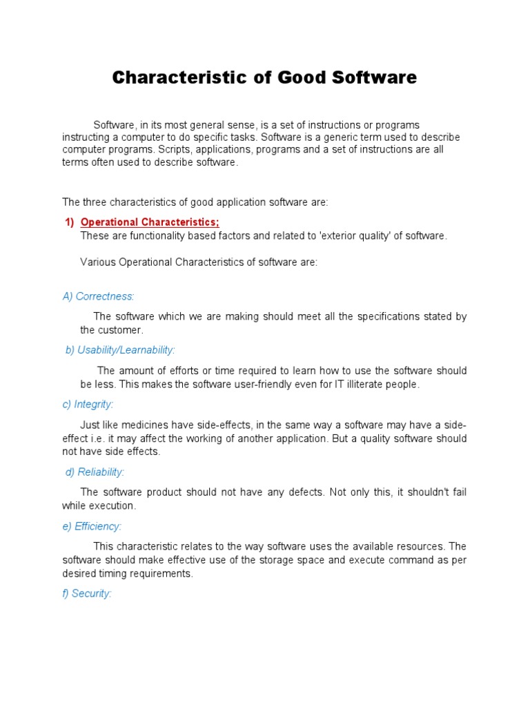 Characteristic of Good Software | PDF | Usability | Interoperability