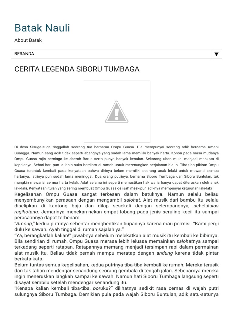 Batak Nauli - CERITA LEGENDA SIBORU TUMBAGA | PDF
