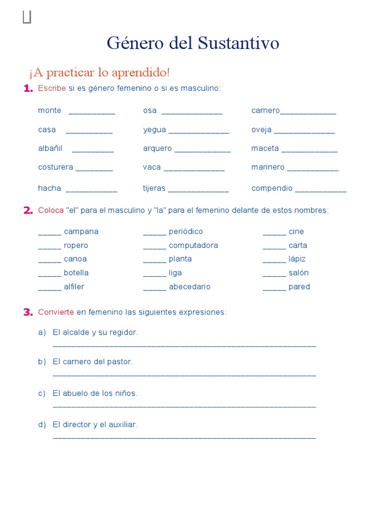 Género Del Sustantivo - 4to de Prim | PDF