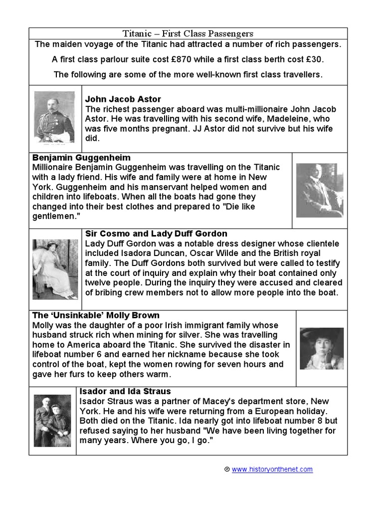 Titanic - First Class Passengers: John Jacob Astor | PDF