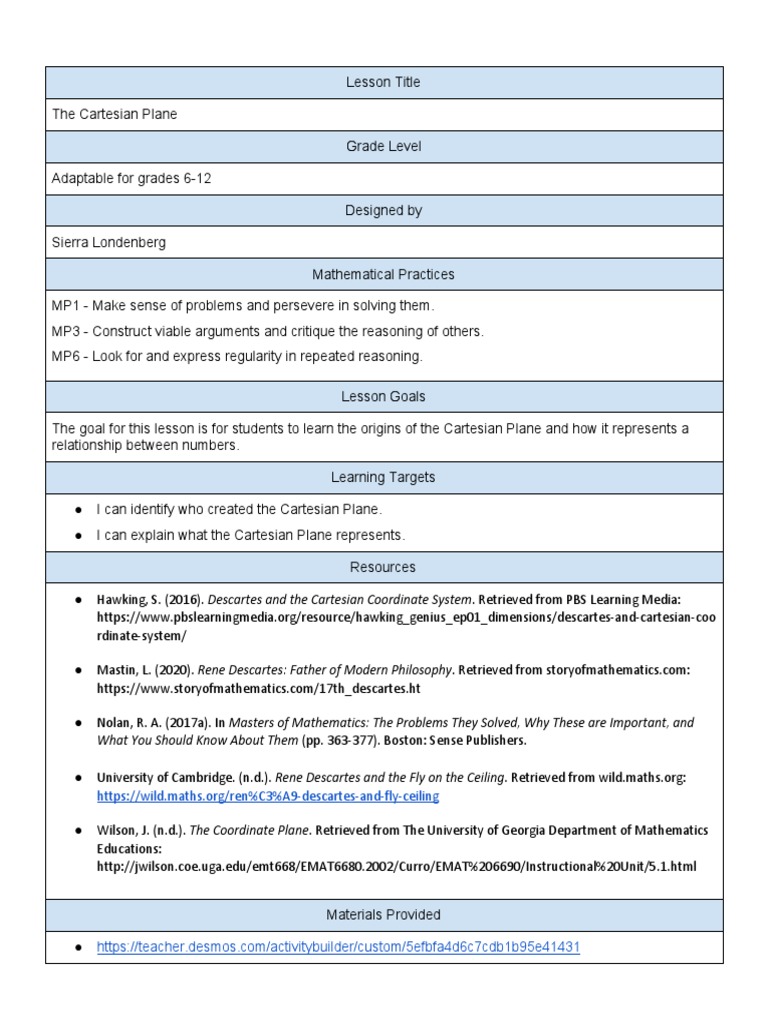 Lesson 2 The Cartesian Plane | PDF | Cartesian Coordinate System | Learning