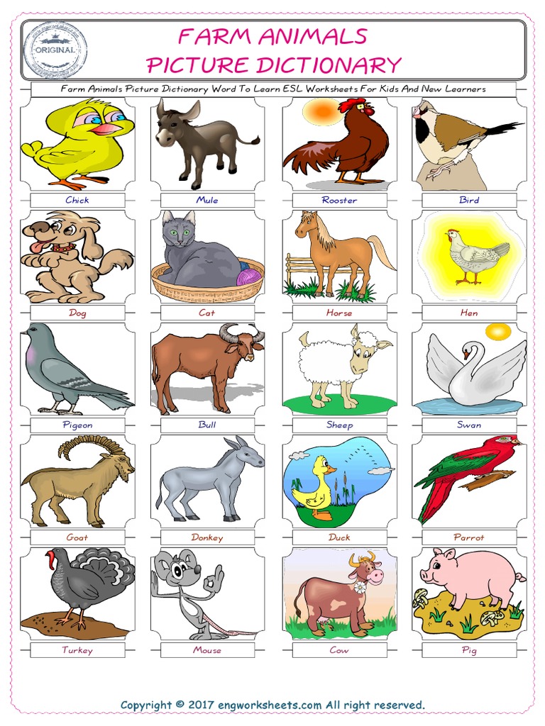 Farm Animals Picture Dictionary for Kids | PDF