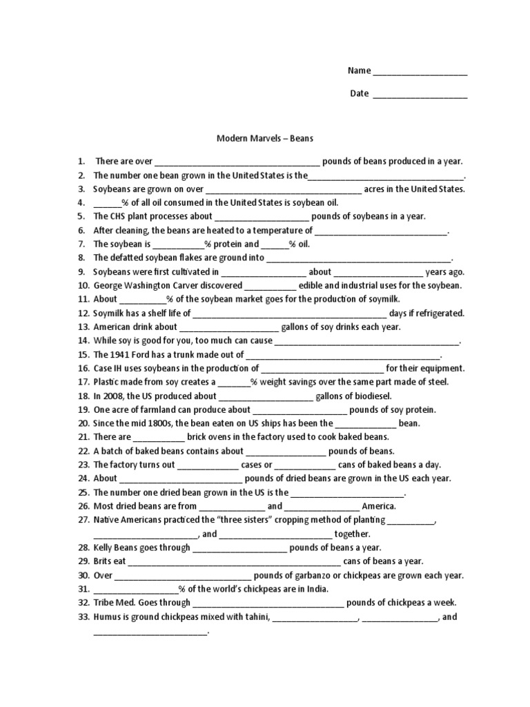 Modern Marvels: Soybean Insights Worksheet | PDF | Soy Milk | Soybean