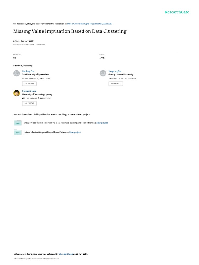 Missing Value Imputation Based On Data Clustering January 2008 Pdf Cluster Analysis