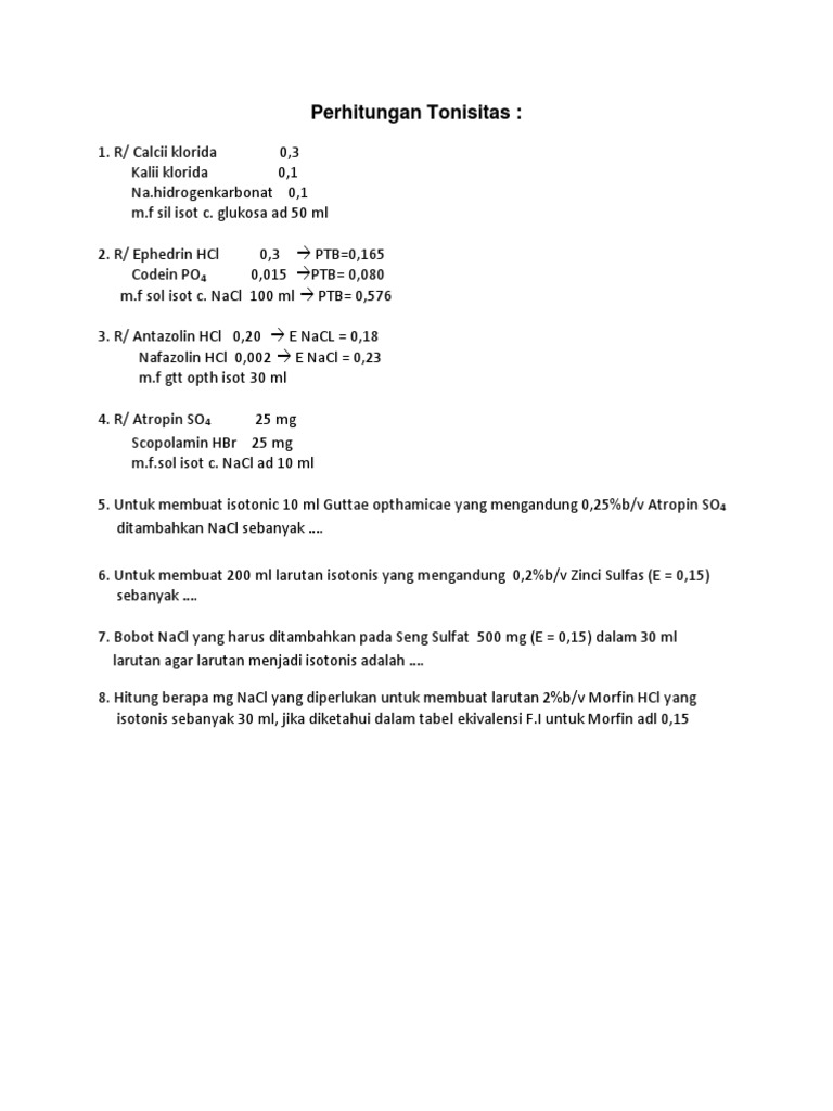 Perhitungan Larutan Isotonis NaCl | PDF