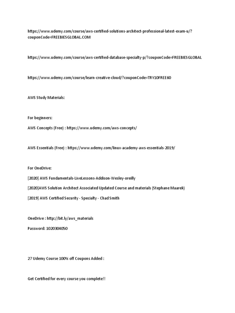 Aws Course Materials Link Pdf Amazon Web Services Application