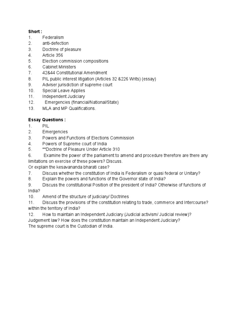 Constitutional Law - II - Important Questions LB | PDF