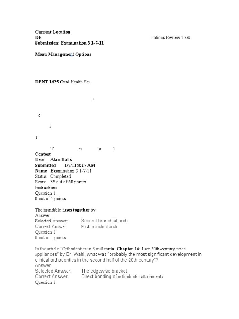 DENT 1625 Examination 3 Review Test | PDF | Orthodontics | Dental Anatomy