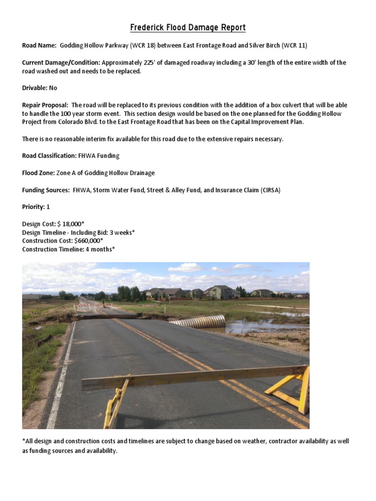 Frederick Flood Damage Report - 201603100957511275 | PDF | Road | Flood