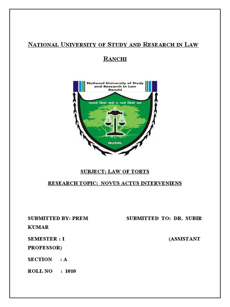 Novus Actus Interveniens | PDF | Causation (Law) | Negligence