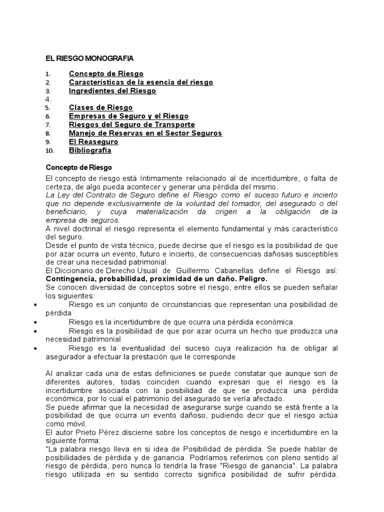 El Riesgo Monografia | PDF | Reaseguro | Póliza de seguros