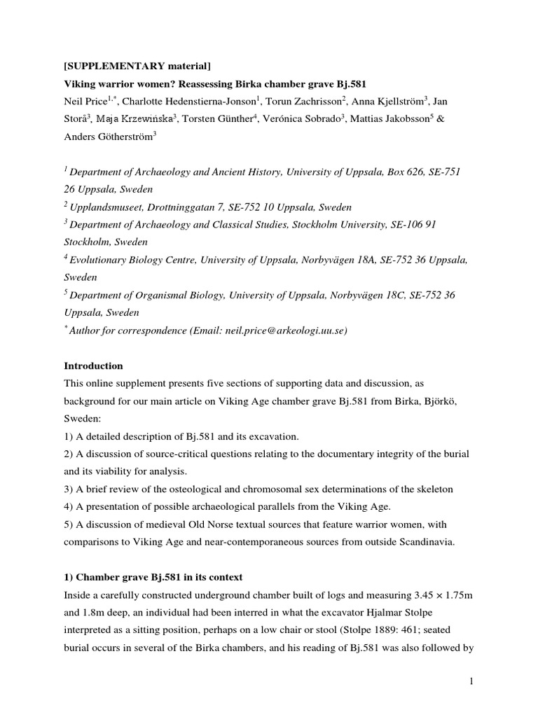 (SUPPLEMENTARY Material) Viking Warrior Women? Reassessing Birka ...