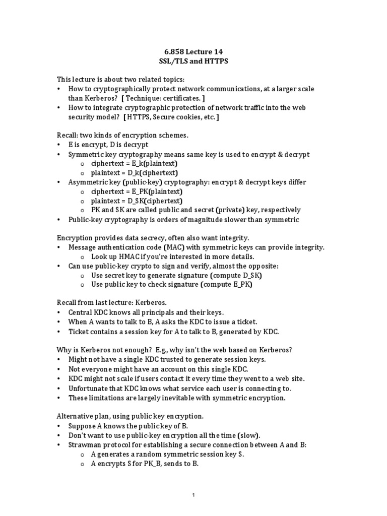 6.858 Lecture 14 Ssl/Tls An D Https | PDF | Transport Layer Security | Http Cookie