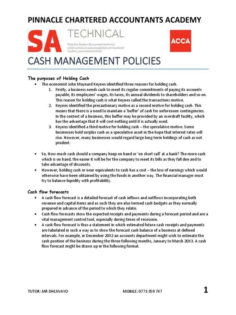 Cash Management Policies | PDF | Investing | Interest